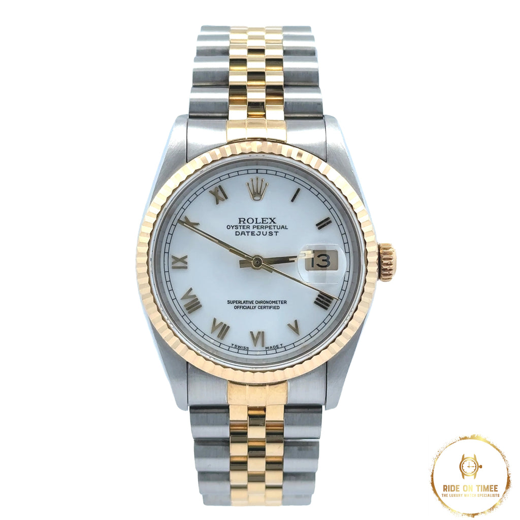 Rolex Datejust 36mm Factory White Roman Dial – Ride On Timee